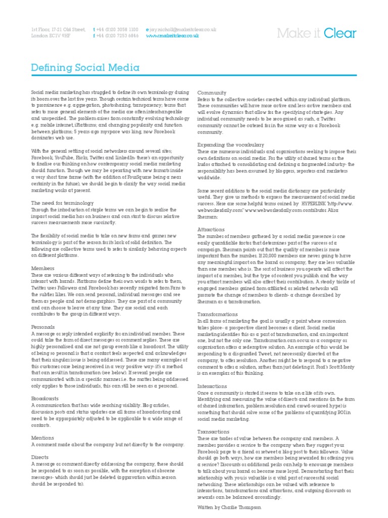 Defining Social Media | PDF | Social Media Marketing | Social Media