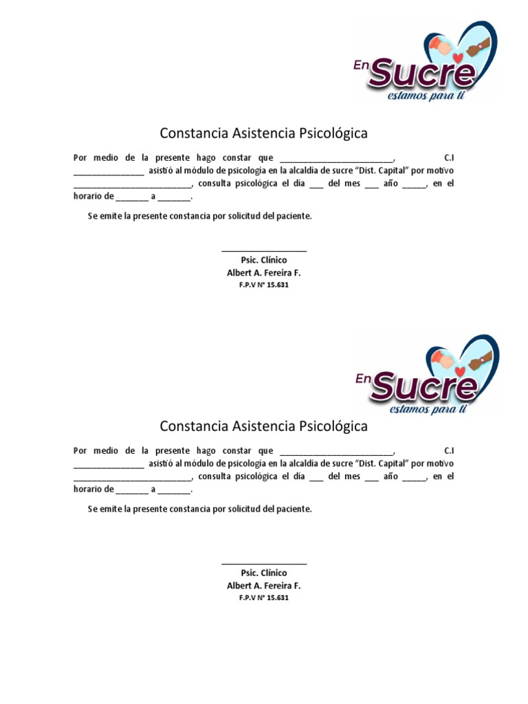 Constancia Asistencia Psicologica | PDF