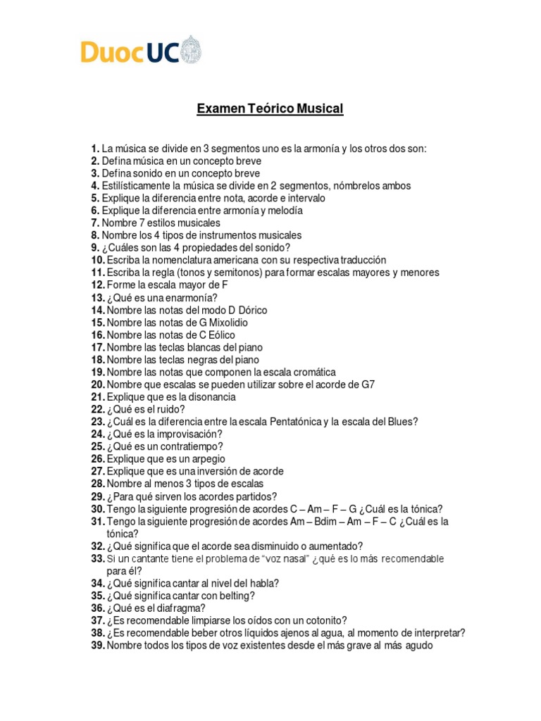 Examen Teórico de Música y Piano | PDF | Escala (música) | Acorde (Música)