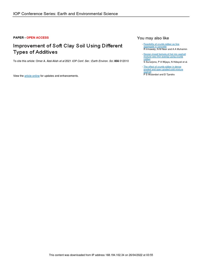 Improvement of Soft Clay Soil Using Different Types of Additives | PDF ...