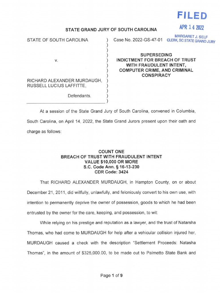 Murdaugh Laffitte Fleming Superseding Indictments Pdf Law Grand Jury