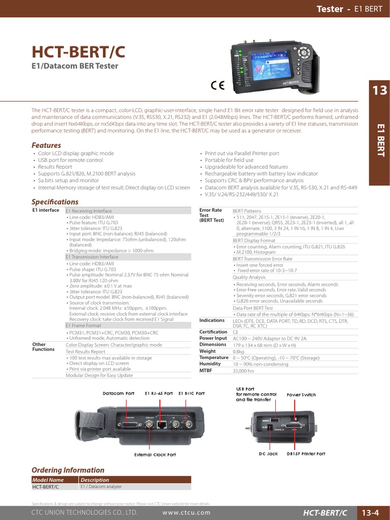 Hct-Bert/C: E1/Datacom BER Tester | PDF | Computing | Computer Data