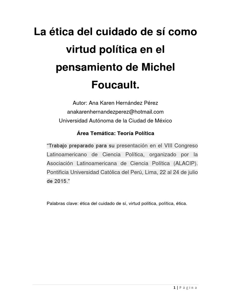 La Ética Del Cuidado de Sí Como Virtud Política en El Pensamiento de ...
