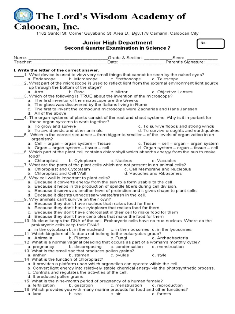 Science 7 2nd Quarter Exam | PDF