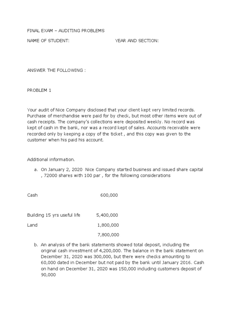 Audprob Final Exam 1 | PDF | Preferred Stock | Book Value