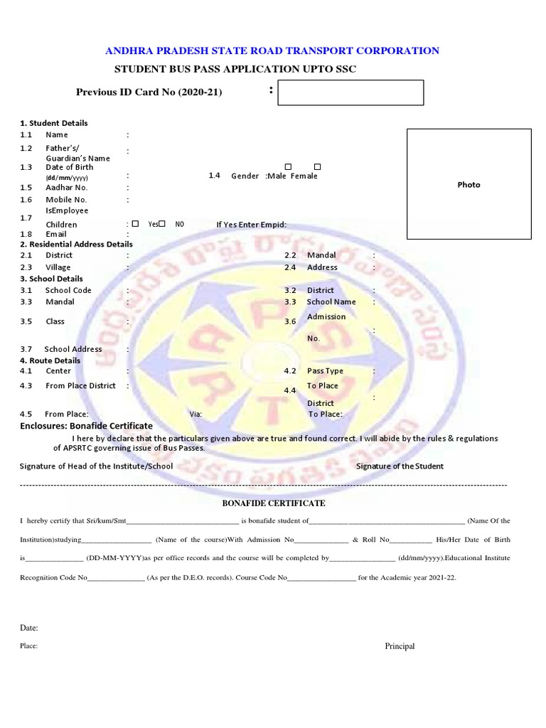Previous ID Card No (2020-21) : Student Bus Pass Application Upto SSC ...