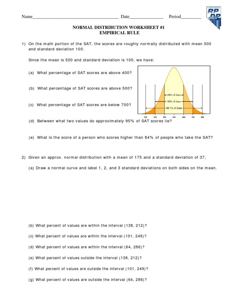 SAT scores normal distribution worksheet | PDF