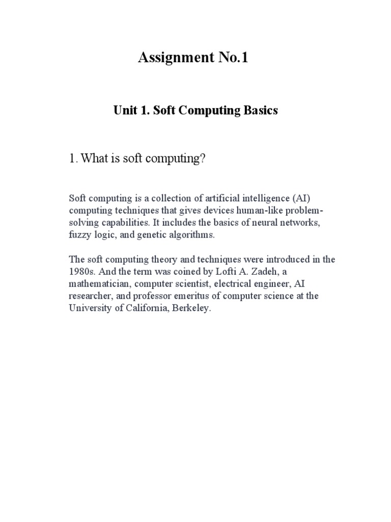 Assignment No.1: Unit 1. Soft Computing Basics | PDF | Artificial Neural Network | Fuzzy Logic