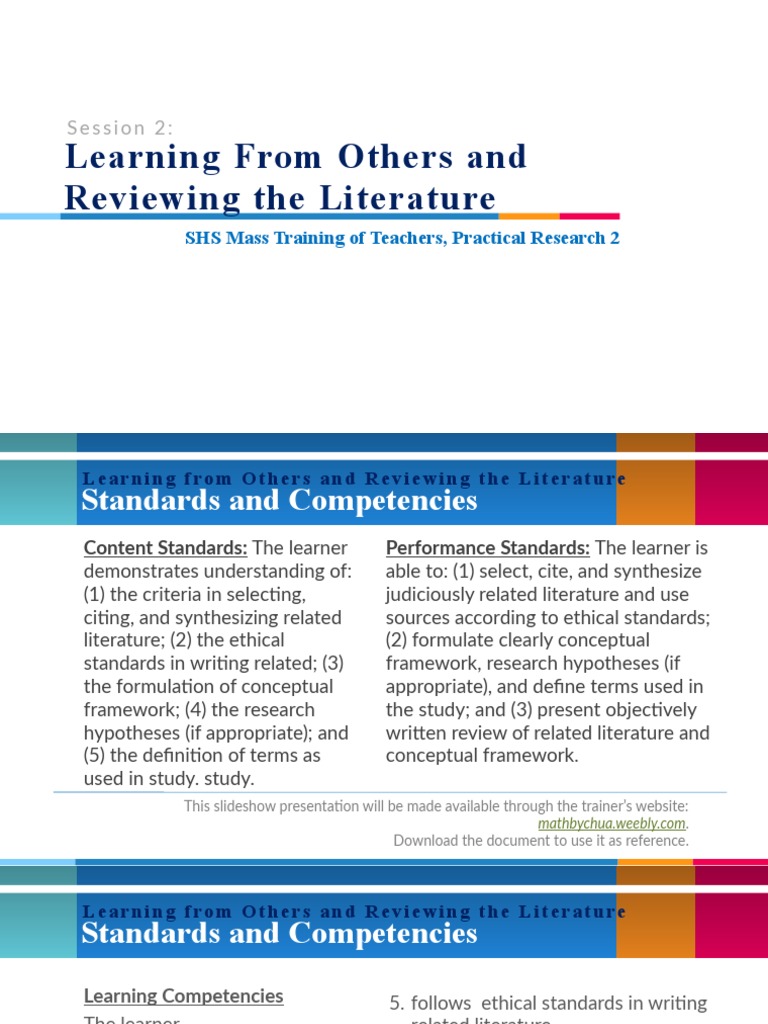 Learning From Others and Reviewing The Literature: Session 2 | PDF ...