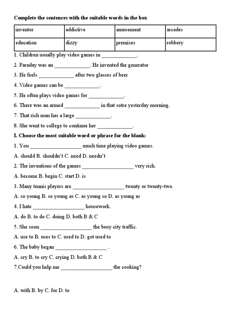 Complete The Sentences With The Suitable Words in The Box | PDF