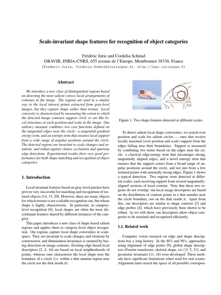 Scale-Invariant Shape Features For Recognition of Object Categories | PDF | Shape | Circle