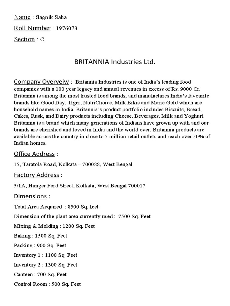 Sagnik Saha - POM Assignment On BRITANNIA Industries LTD | PDF ... Sagnik Saha - POM Assignment On BRITANNIA Industries LTD | PDF ...