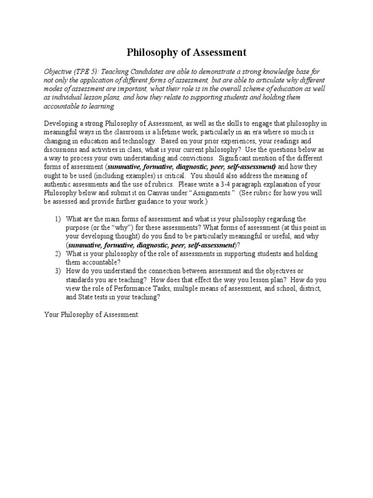 Philosophy of Assessment | PDF | Educational Assessment | Rubric (Academic)