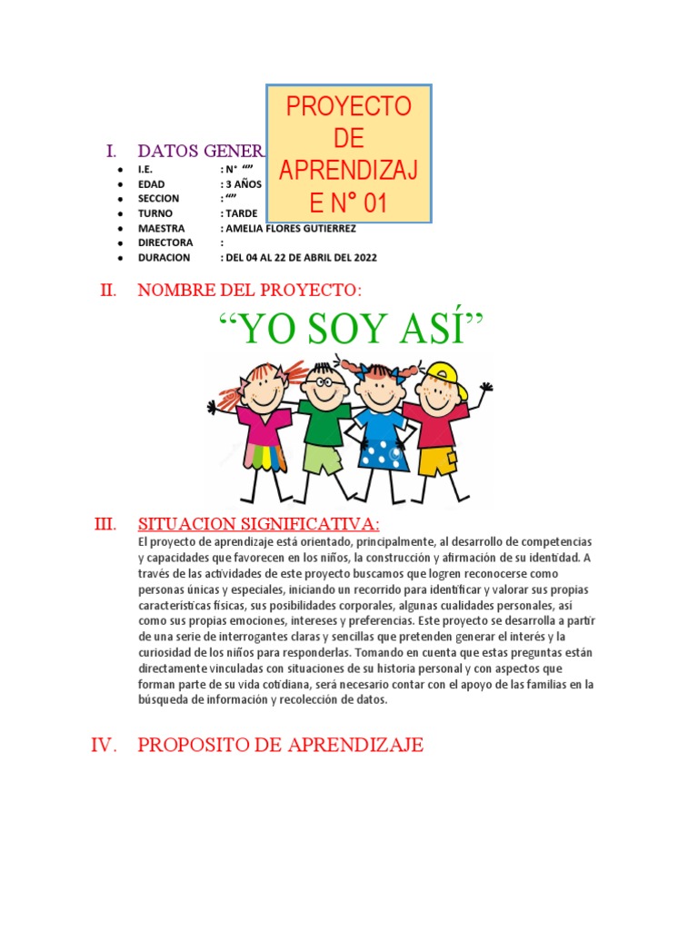 Proyecto Yo soy así identidad y autonomía | PDF | Las emociones ...