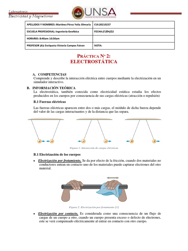 Práctica Nº1 Electrostática | PDF | Electrostática | Aislador (Electricidad)