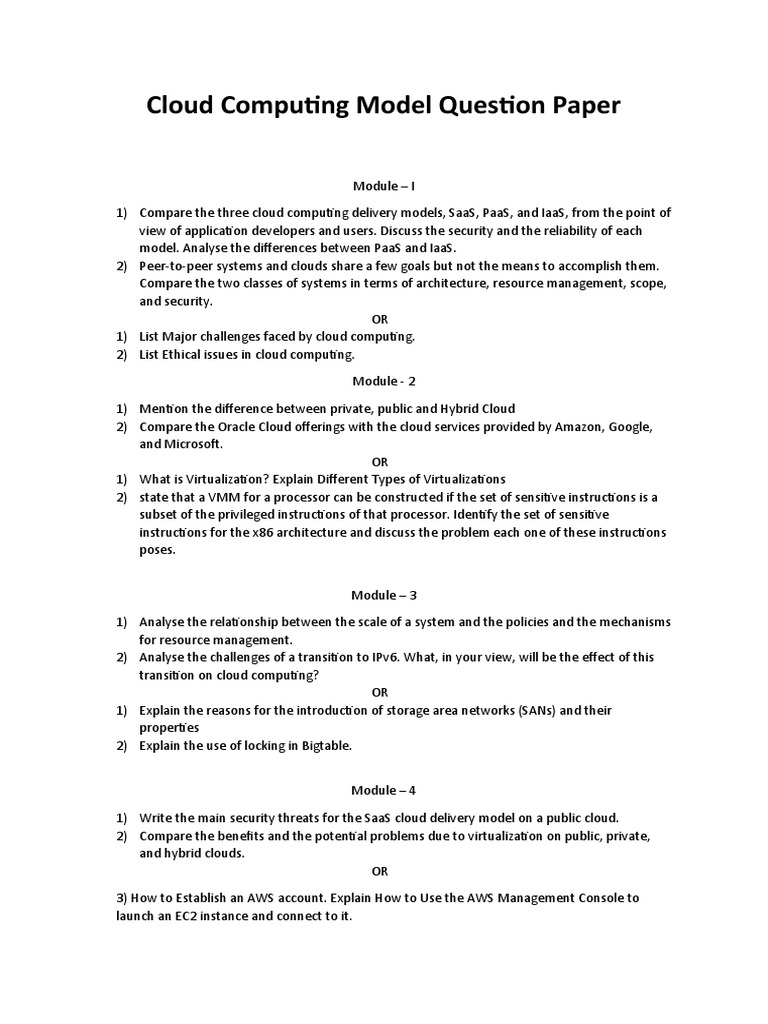 Cloud Computing Model Question Paper | PDF