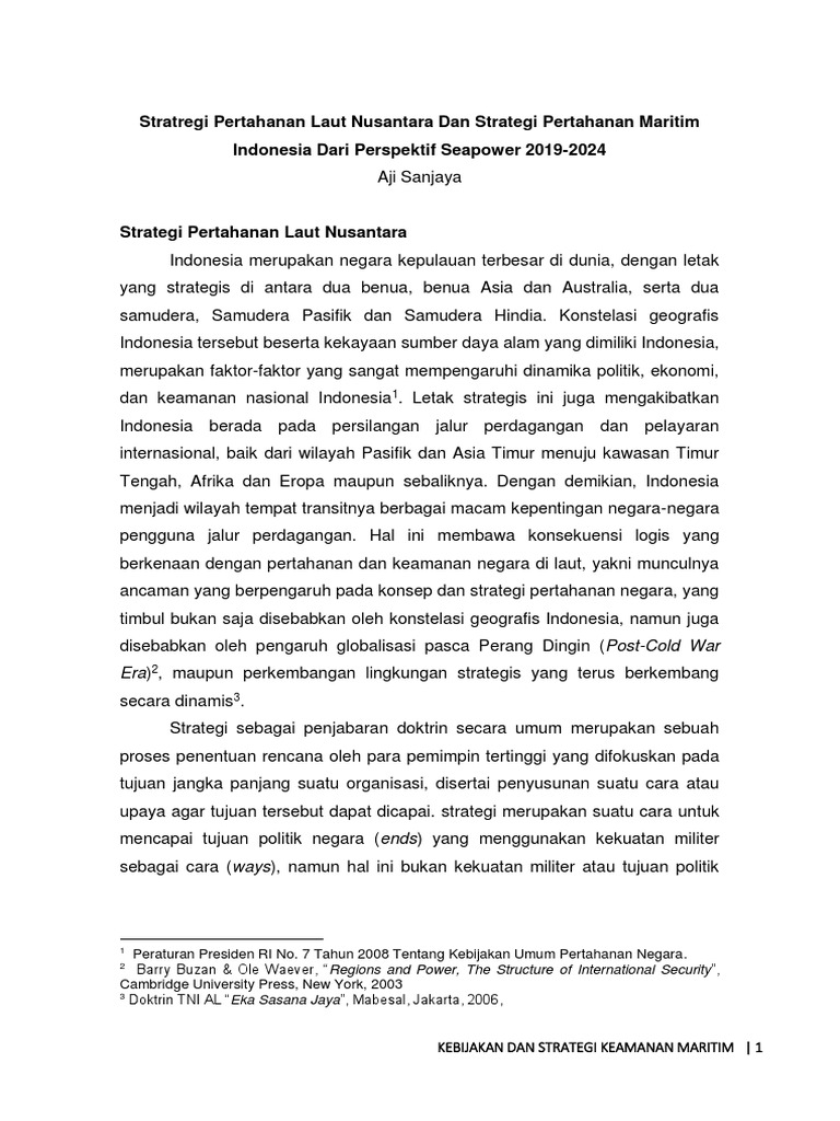 Stratregi Pertahanan Laut Nusantara Dan Strategi Pertahanan Maritim ...