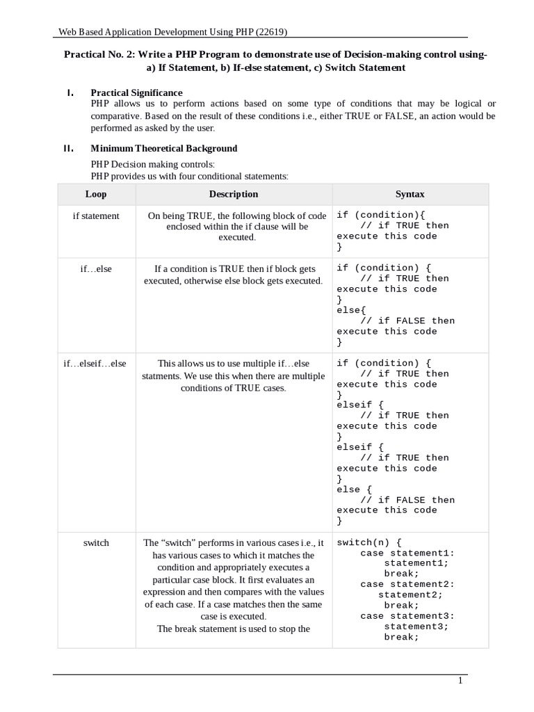2 Practical2 | PDF | Control Flow | Php
