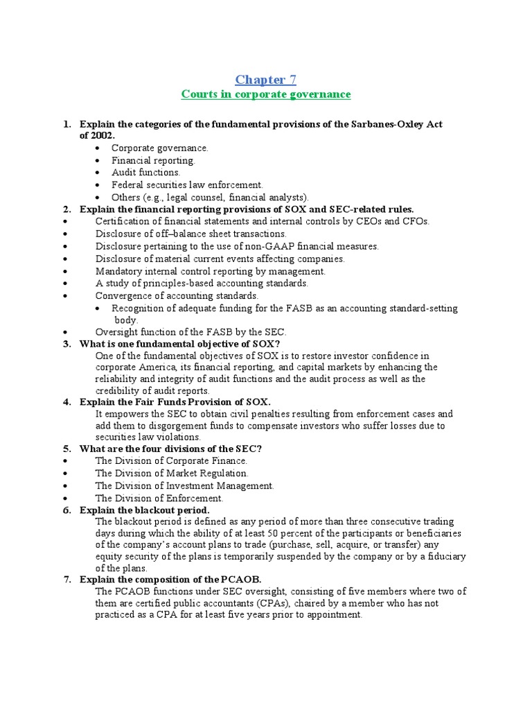 Ch07 Courts in Corporate Governance | PDF | Sarbanes–Oxley Act ...