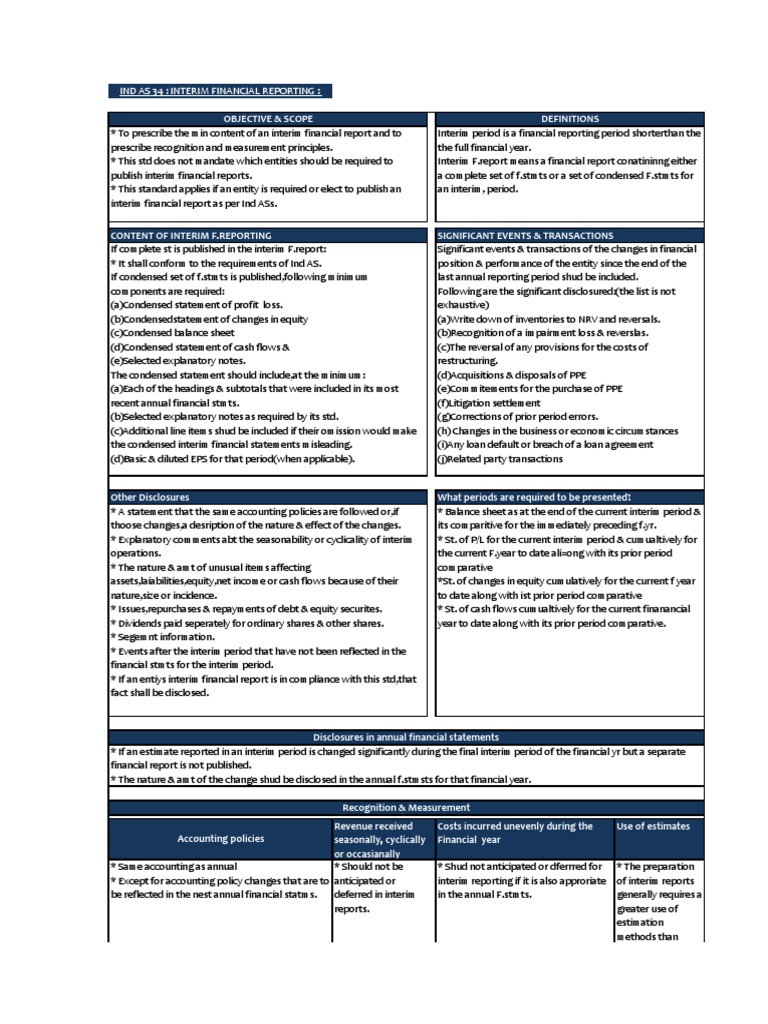 Ind As 34: Interim Financial Reporting | PDF | Financial Statement ...