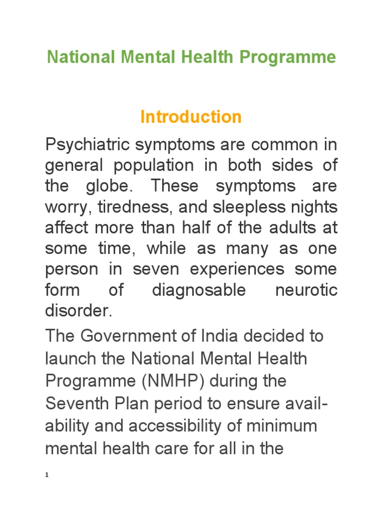National Mental Health Programme | PDF | Mental Disorder | Mental Health