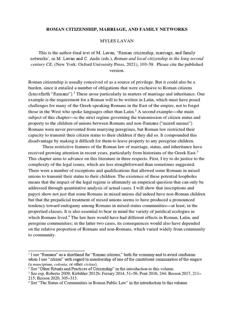 Roman Citizenship and Mixed Marriages | PDF | Roman Empire | Citizenship