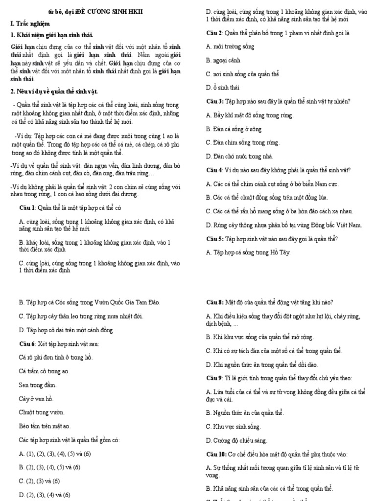 Đề Cương Sinh Học Hkii Rực Lửa | PDF