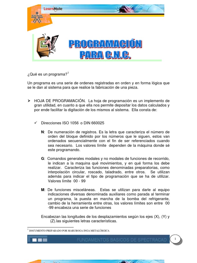 Programacion CNC | PDF | Control numerico | Perforar