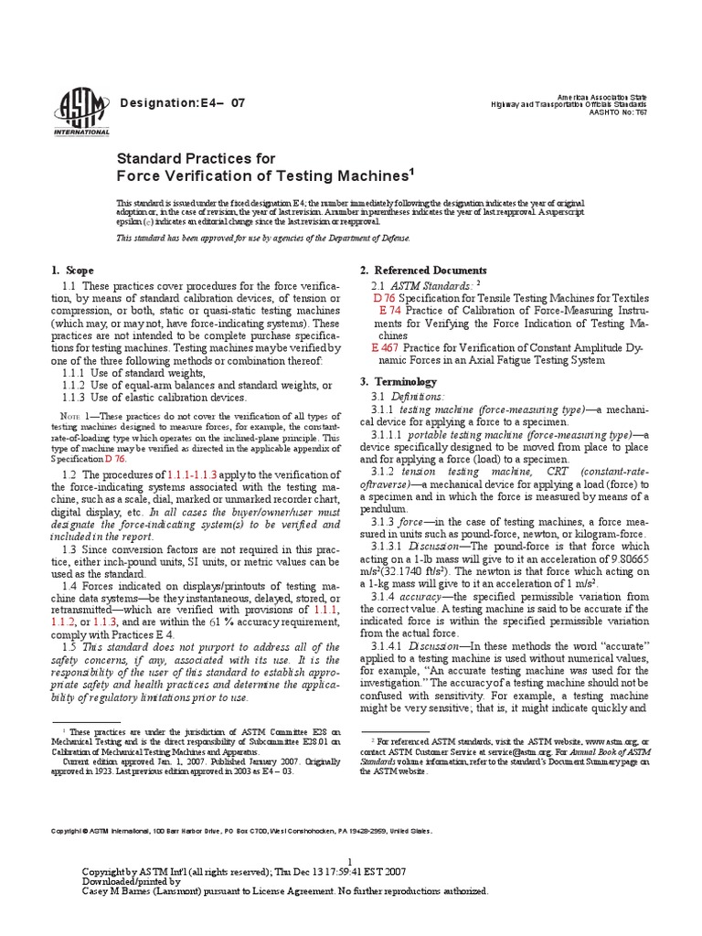 Astm E4 | PDF | Calibration | Force