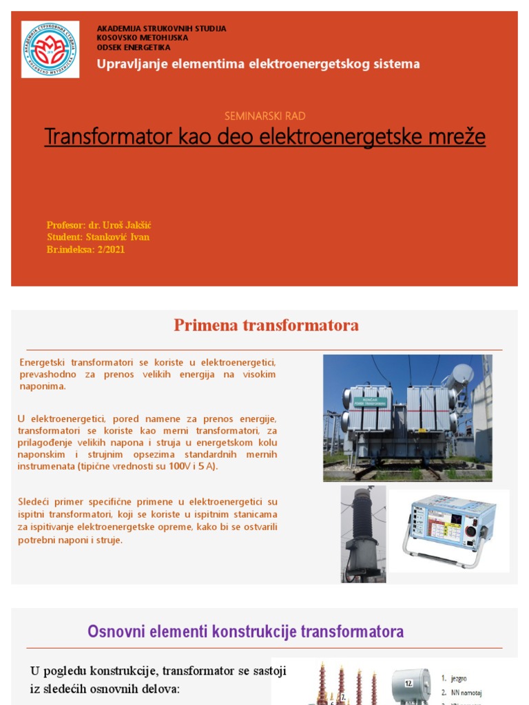Transformator Kao Deo Elektroenergetske Mreže | PDF