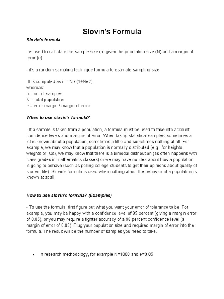 Slovin and Crochans Formula | PDF | Sample Size Determination ...