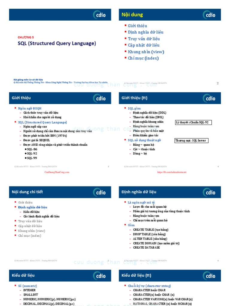 Co So Du Lieu Ctt102 Chuong 5 SQL (Cuuduongthancong - Com) | PDF