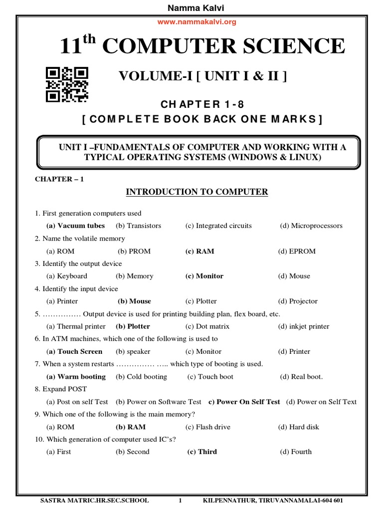 11 Computer Science: Volume-I (Unit I & Ii) | PDF | Operating System ...