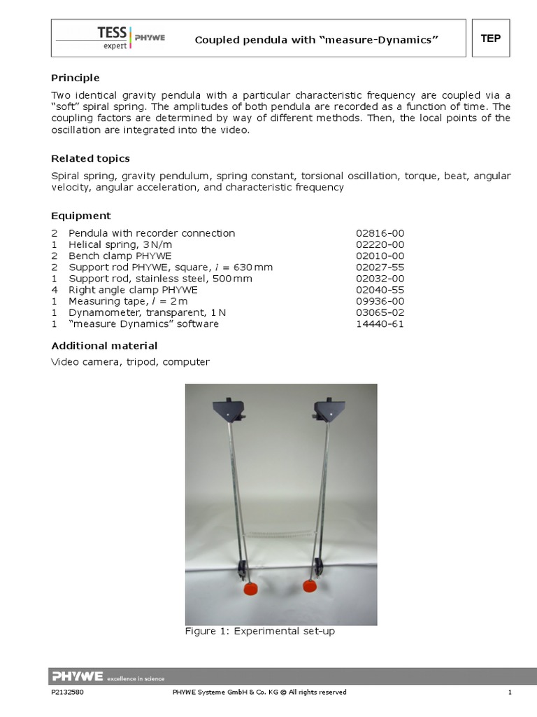 Coupled Pendula With "Measure-Dynamics": P2132580 Phywe Systeme GMBH ...