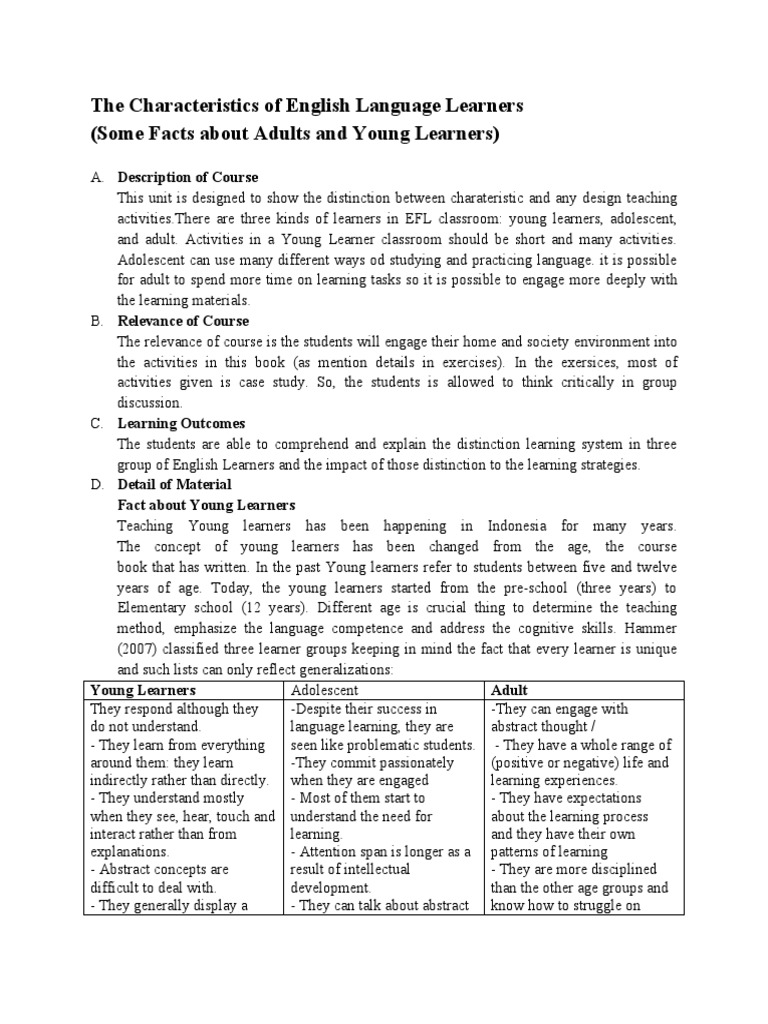 The Characteristics of English Language Learners | PDF