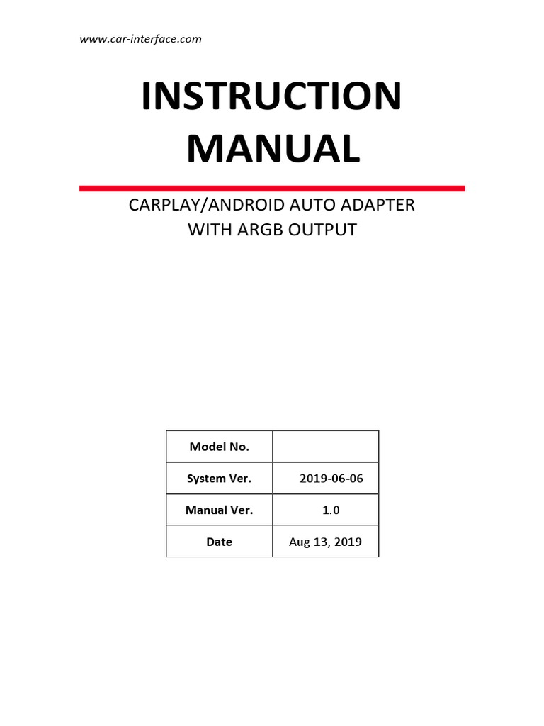 Instruction Manual: Carplay/Android Auto Adapter With Argb Output | PDF ...