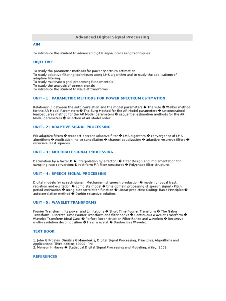ADSP | PDF | Digital Signal Processing | Wavelet