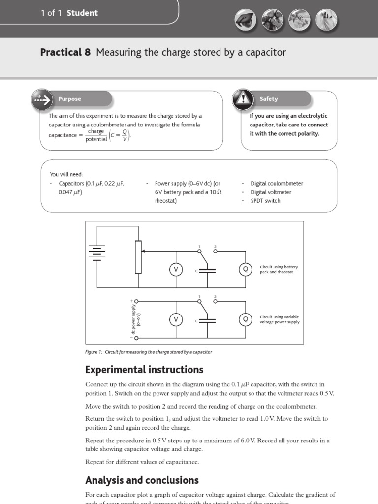 A2 Physics Practicals 56873531 Practical 8 Measuring The Charge Stored by A Capacitor | PDF