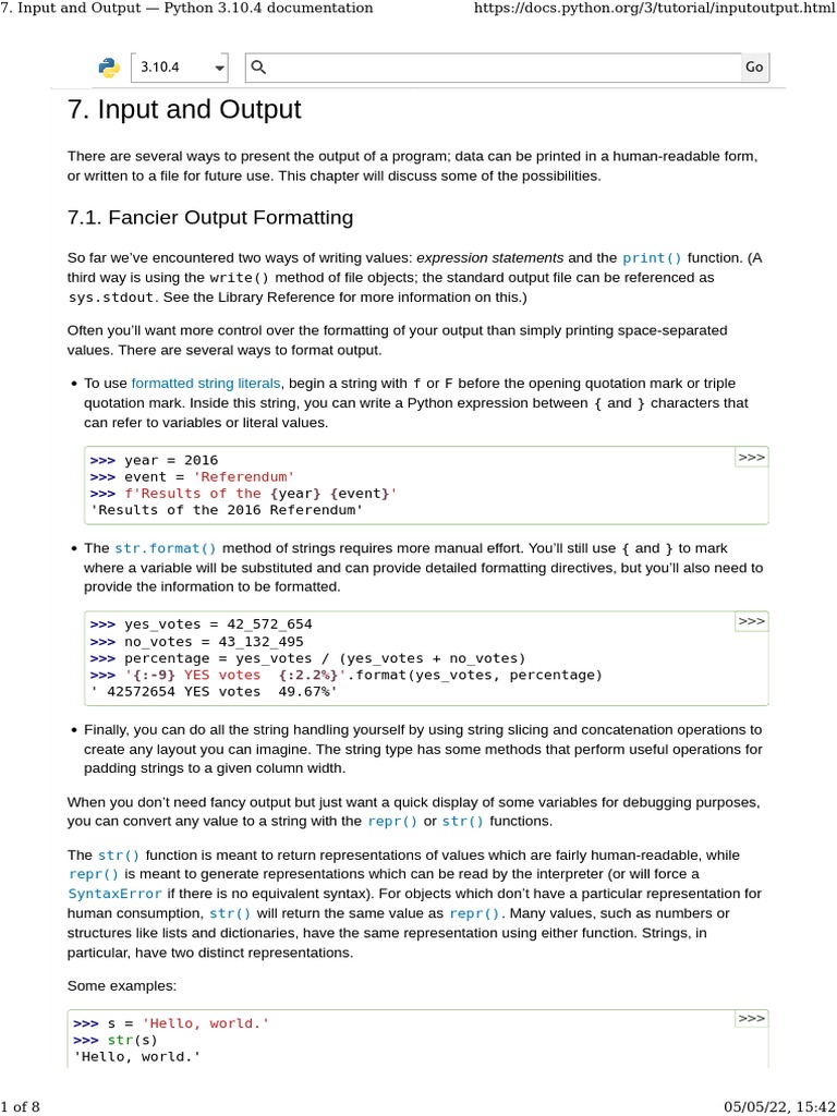 Input and Output - Python 3.10.4 Documentation | PDF | Json | Computer File