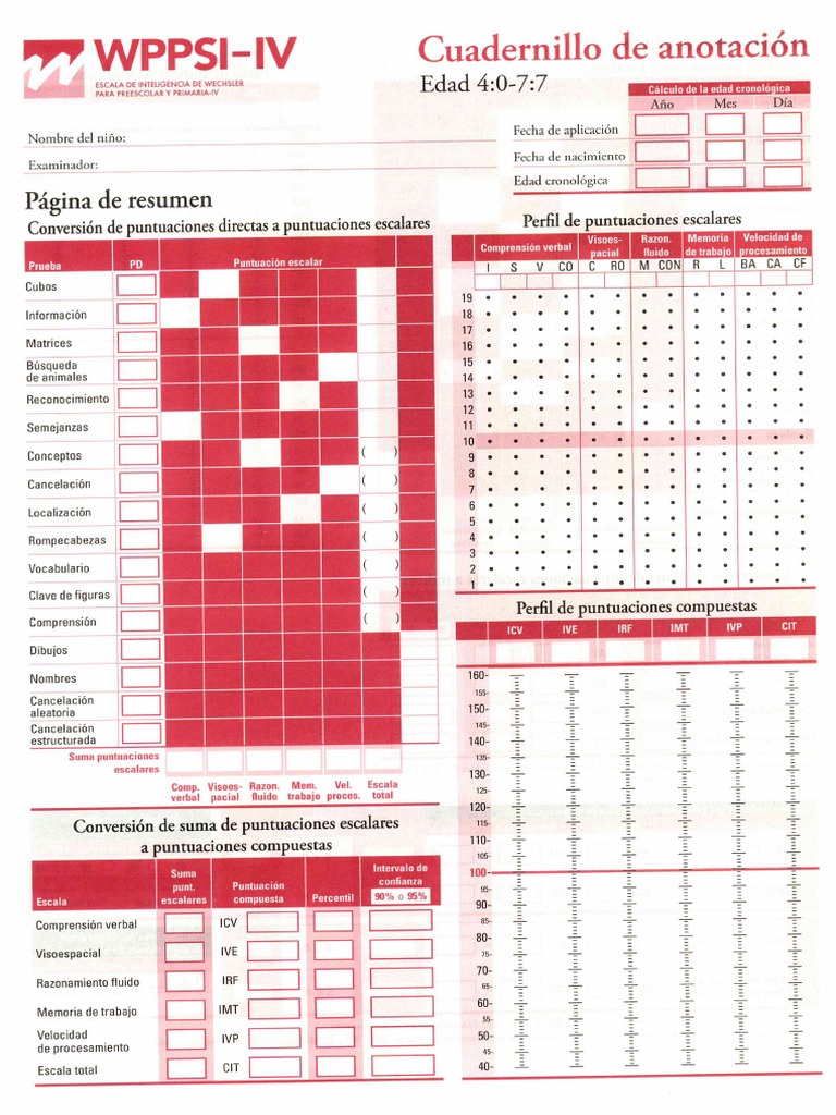 WPPSI-IV Plantilla 4,0-7,7 | PDF