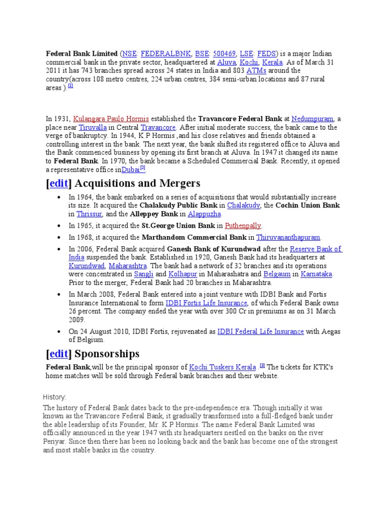 Federal Bank Data | PDF | Banks | Banking