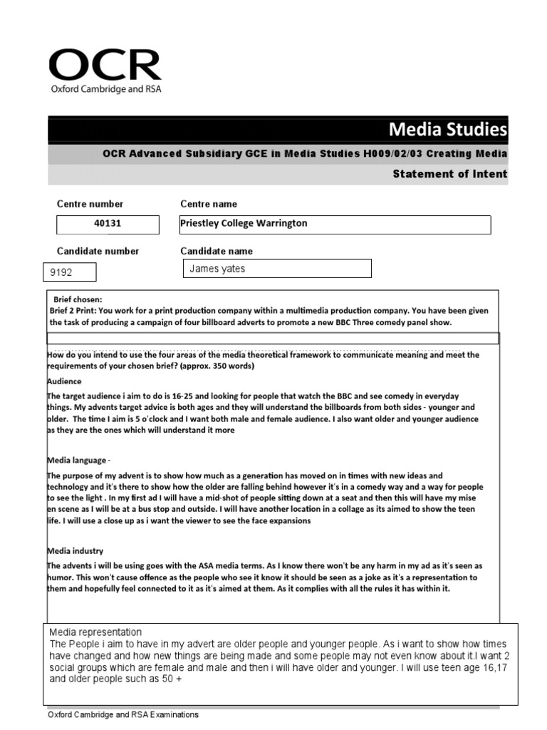 Statement of Intent Form | PDF | Mass Media | Communication