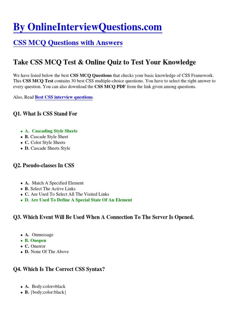 CSS MCQ Questions | PDF | Software | Web Development