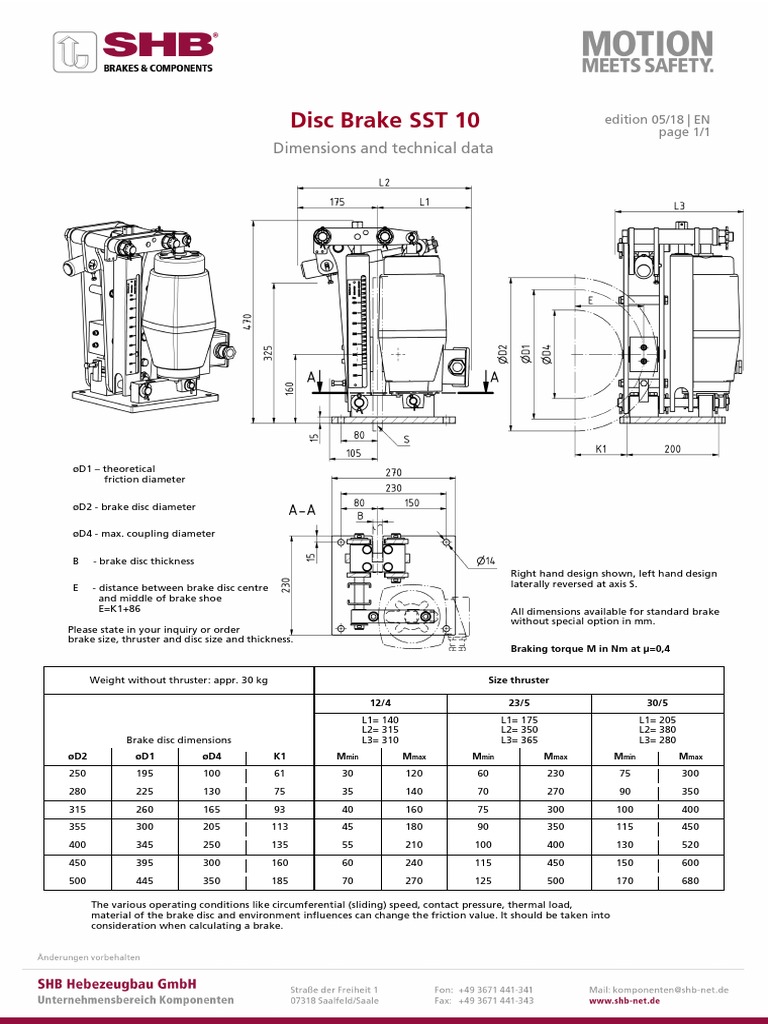 Disc Brake SST 10: Dimensions and Technical Data | PDF | Brake | Vehicles