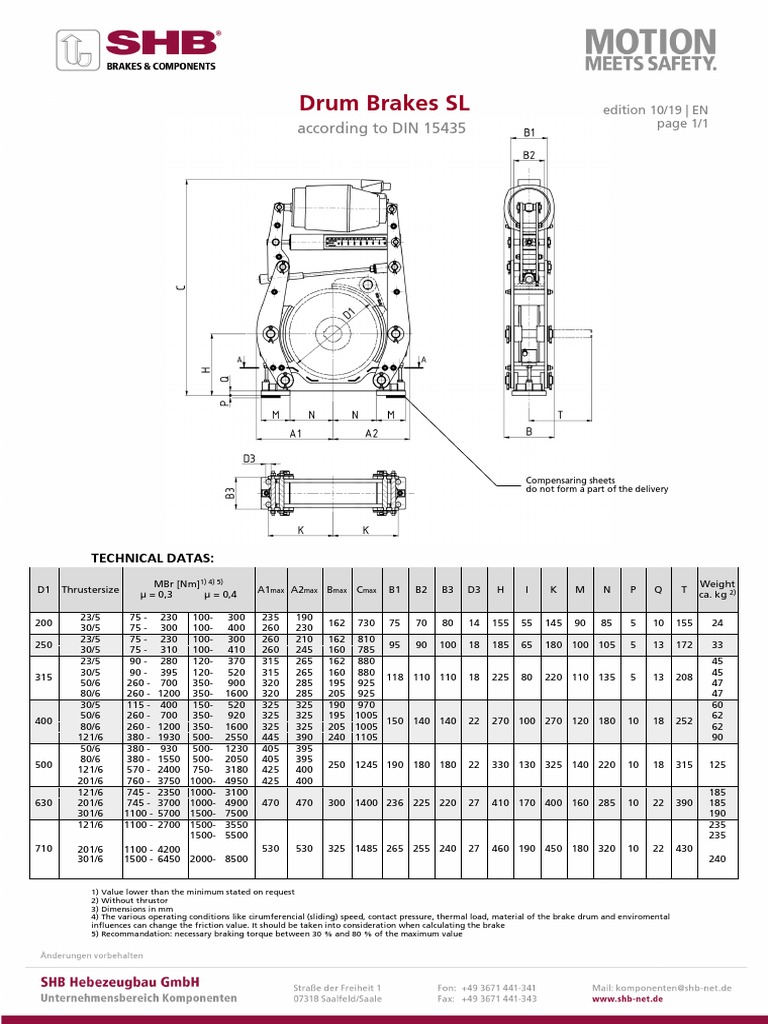 Drum Brakes SL: According To DIN 15435 | PDF | Brake | Friction
