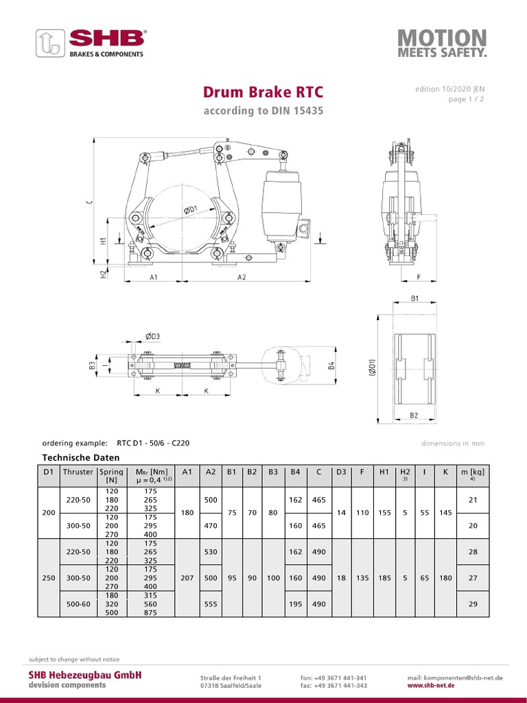 Drum Brake RTC To DIN 15435 2 | PDF