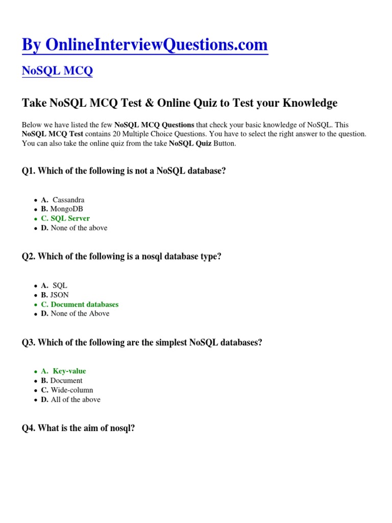NoSQL MCQ PDF | PDF | No Sql | Databases