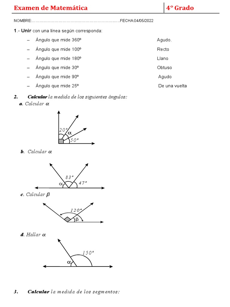 Examen Ángulos | PDF | Geometría Elemental | Geometría del plano euclidiano