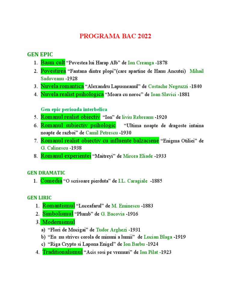 Programa Bac 2022 | PDF