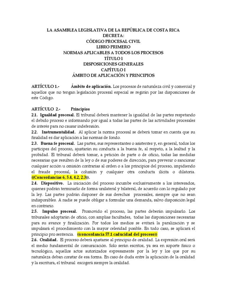 Código Procesal Civil Costa Rica | PDF | Ley procesal | Demanda judicial